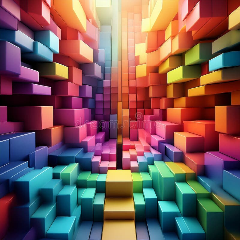 Vibrant Layered Cubes and Shadows, Deep Perspective Stock Illustration ...