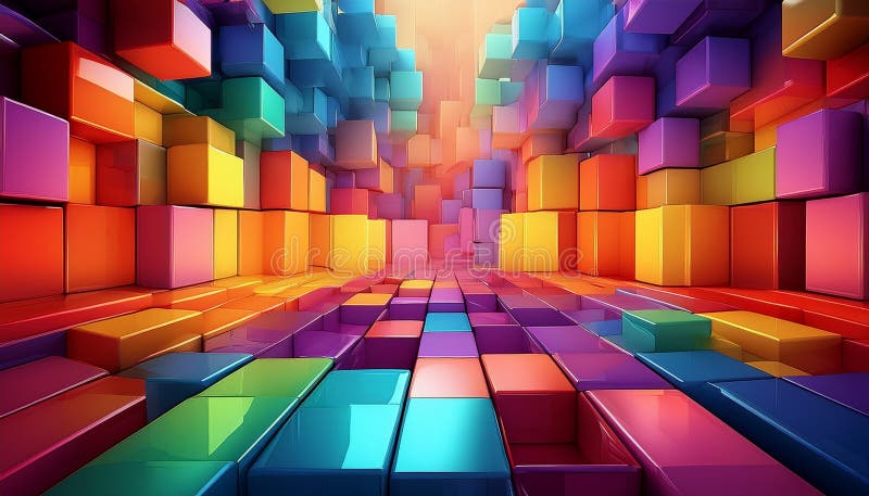 Vibrant Layered Cubes and Shadows, Deep Perspective Stock Illustration ...