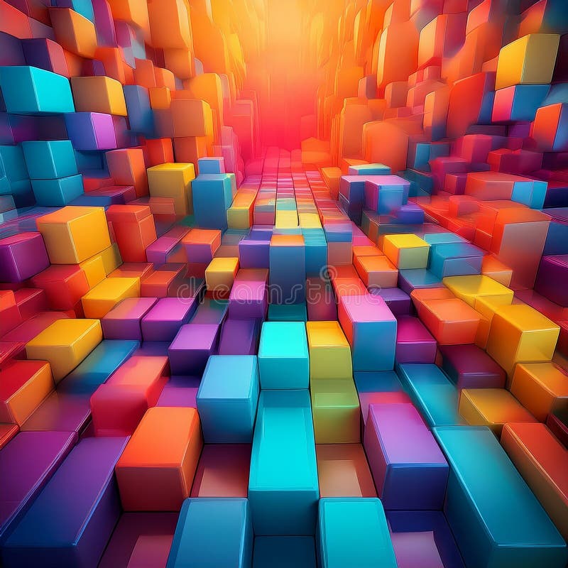 Vibrant Layered Cubes and Shadows, Deep Perspective Stock Illustration ...