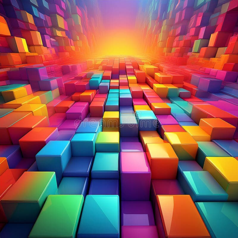 Vibrant Layered Cubes and Shadows, Deep Perspective Stock Illustration ...