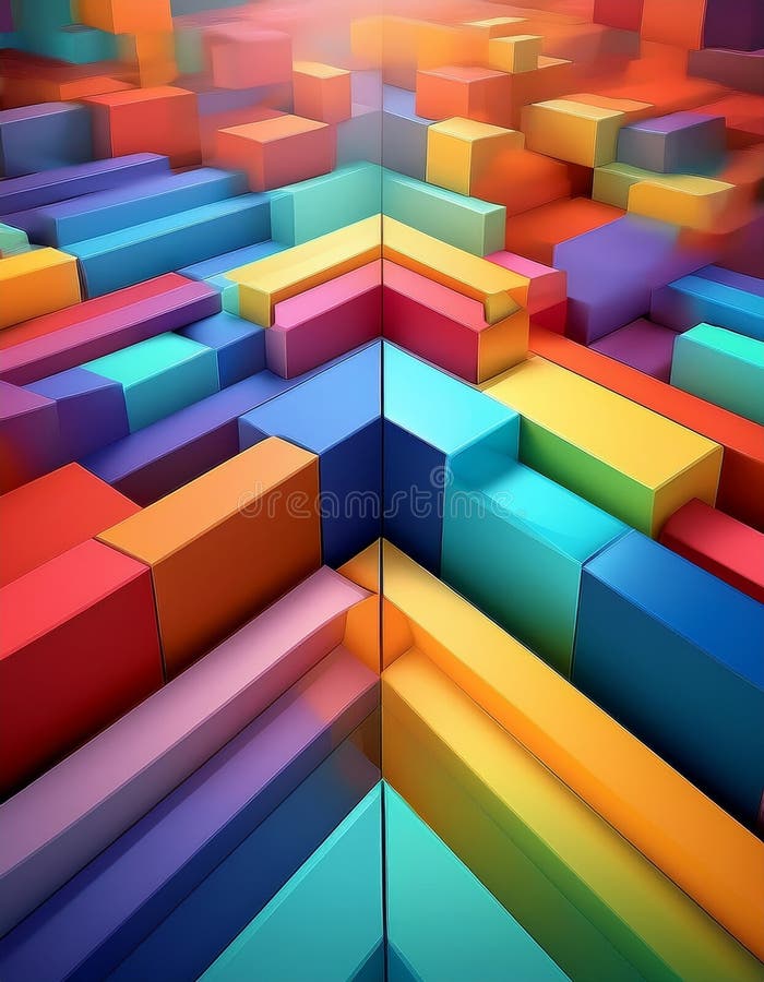 Vibrant Layered Cubes and Shadows, Deep Perspective Stock Illustration ...
