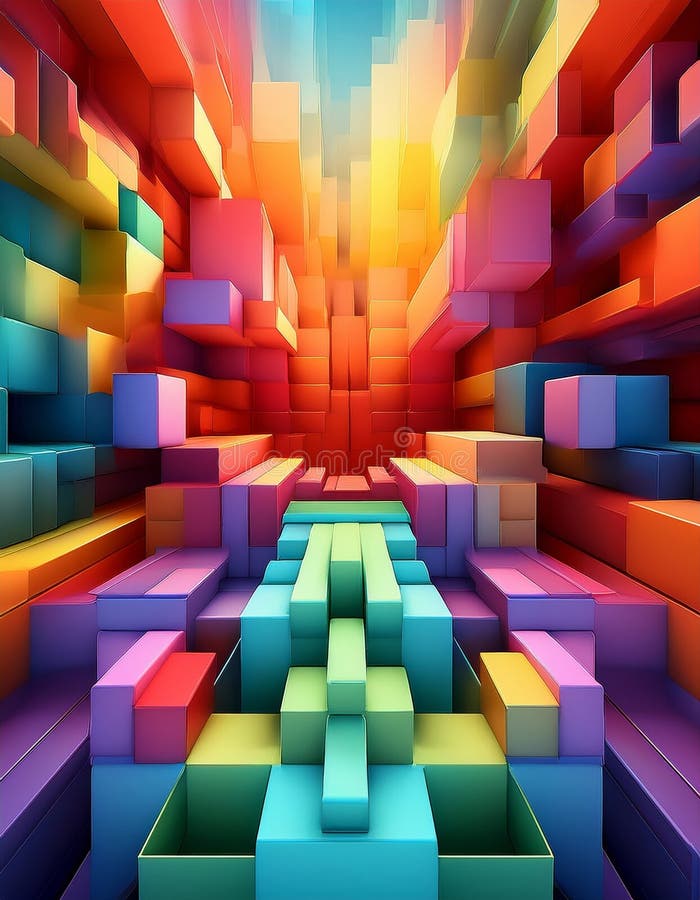 Vibrant Layered Cubes and Shadows, Deep Perspective Stock Illustration ...