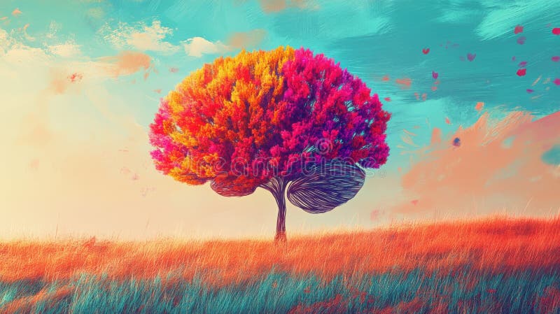 Vibrant Abstract Tree in Surreal Landscape Artwork for Creative Design ...