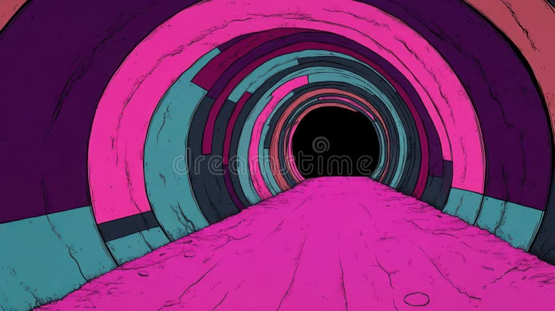 A Vibrant, Abstract Tunnel with a Pink Pathway Leading To a Dark Void ...