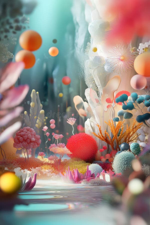 Vibrant Abstract Underwater Scene with Coral and Spherical Elements ...