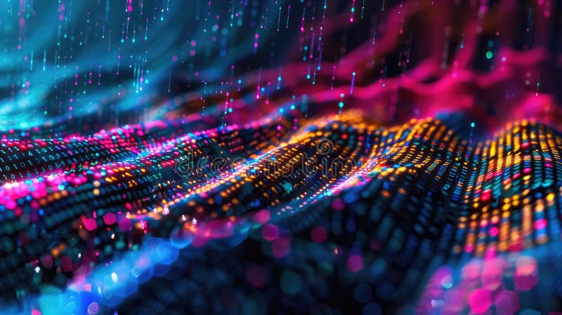 Vibrant Abstract Visualization Of Binary Code Streams Merging Into Visual Colorful Patterns Big