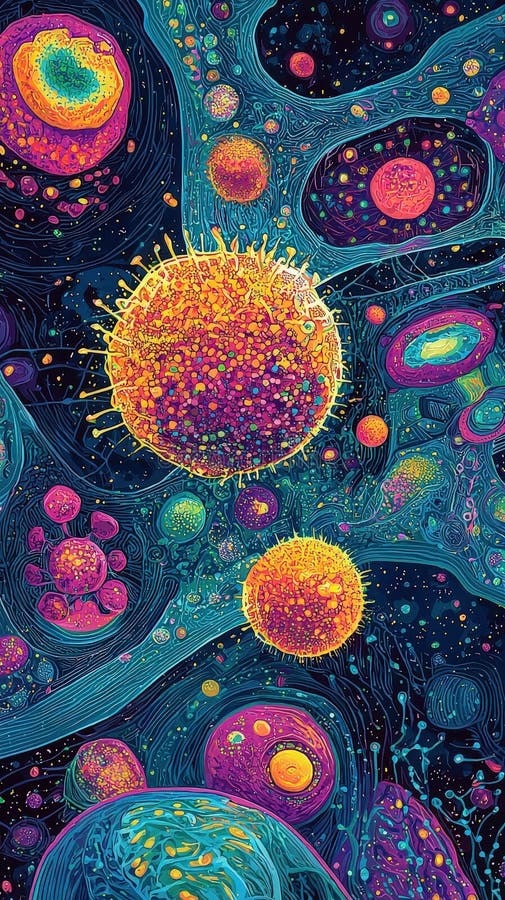Vibrant Abstract Visualization of Microscopic Particles Stock Image ...