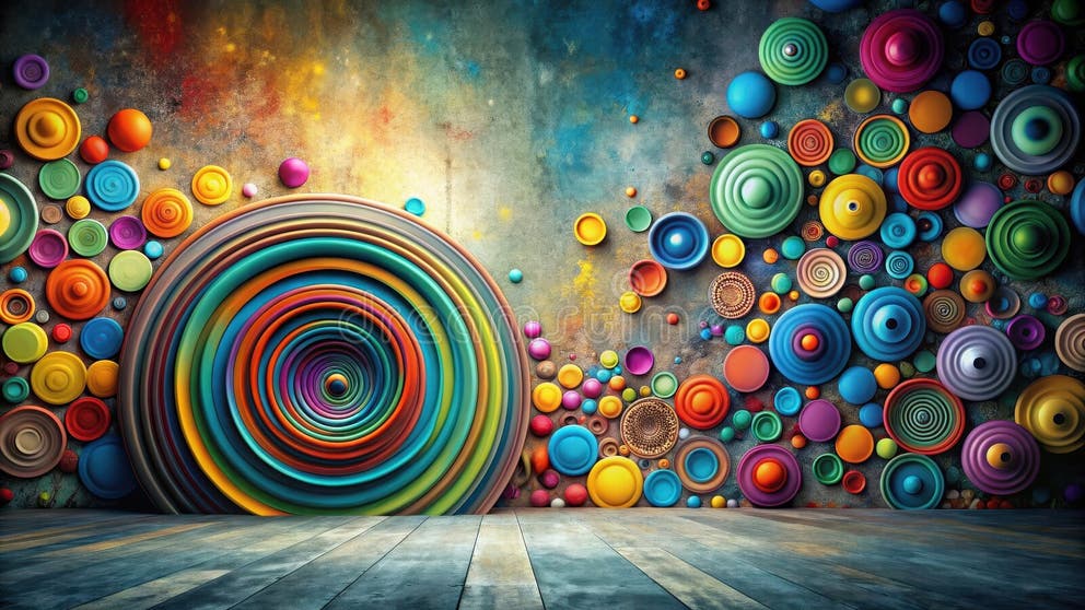 A Vibrant Abstract Wall Composition Featuring Multicolored Circular ...