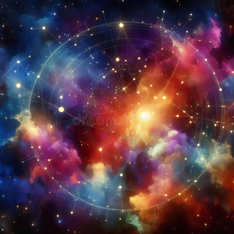 Vibrant Abstract Watercolor Celestial Map with Constellations Stock ...