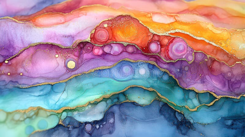Vibrant Abstract Watercolor with Gold Details and Bold Color Layer ...