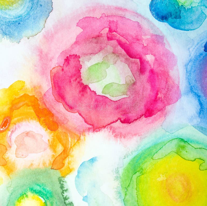 Vibrant Abstract Watercolour Rainbow Circles on White Background Stock ...
