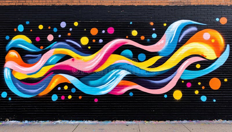 Vibrant Abstract Wave Graffiti Mural Art on Black High Quality Image ...