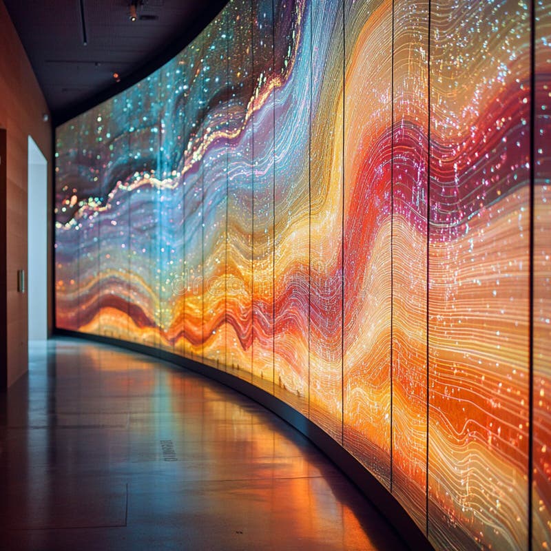 Vibrant Abstract Art Display Modern Gallery Interior Colorful Screens ...