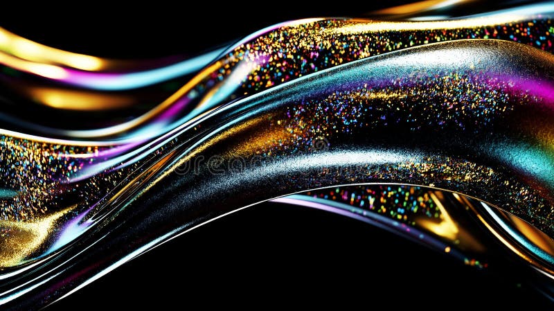 Vibrant Abstract Waves with Metallic and Glittering Patterns on Black ...