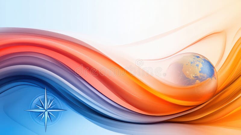 Abstract Waves Blend with a Globe and Compass, Symbolizing Global ...
