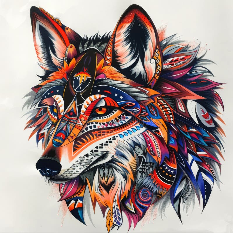 Vibrant Abstract Wolf Illustration with Intricate Patterns Stock ...