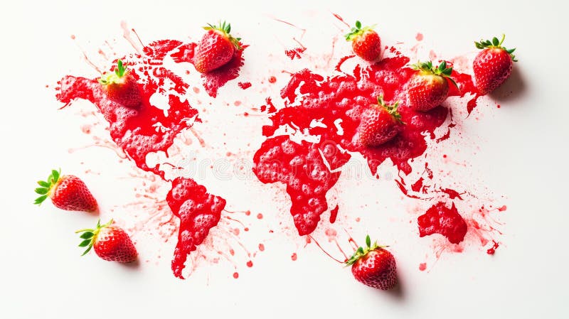 Vibrant Abstract World Map Created Strawberry Juice Splashes Whole ...