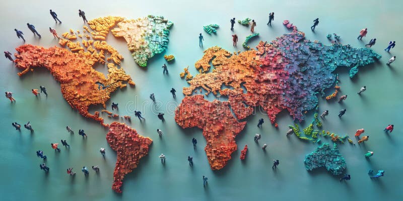 A Vibrant Abstract World Map Made of Human Figures, Emphasizing Unity ...