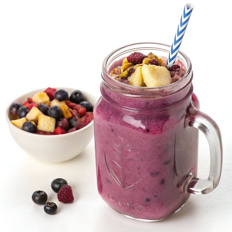 Vibrant Acai Smoothie in a Mason Jar Isolated on White Background Stock ...