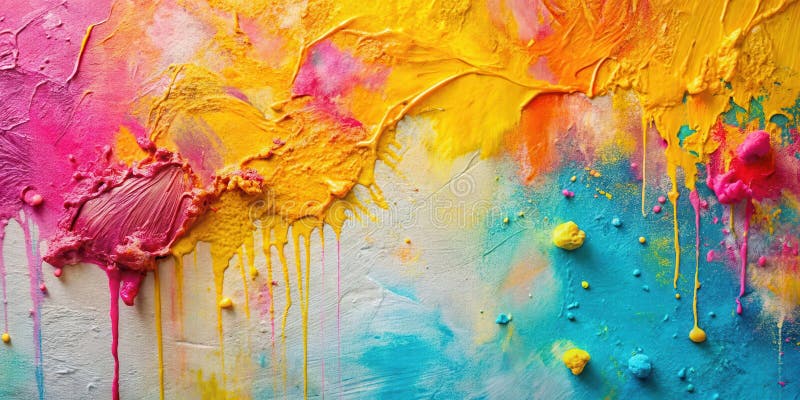 Vibrant Acrylic Paint Drips and Splashes on Textured Surface, Creating ...