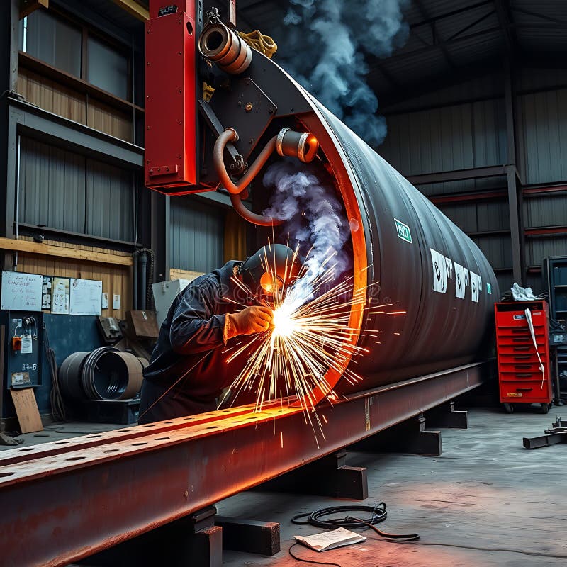 A Vibrant Action Packed Image of a Welder Working with a Large Steel ...