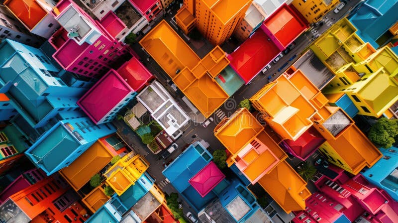 Vibrant Aerial View of Colorful City Blocks Stock Illustration ...