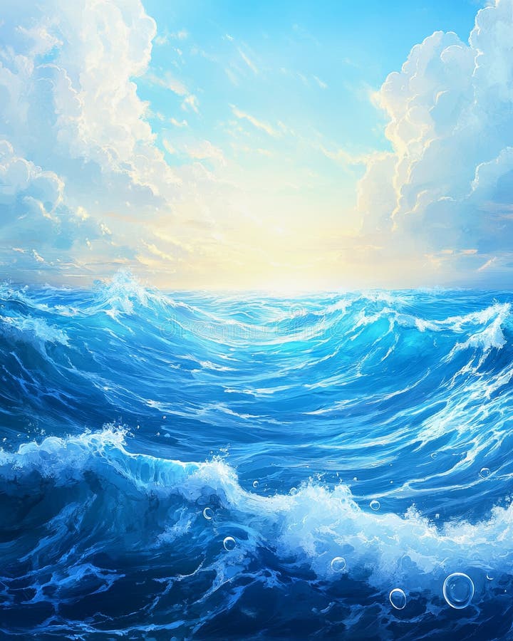 Vibrant Aerial View of Deep Blue Ocean Waves Under Shimmering Sunlight ...