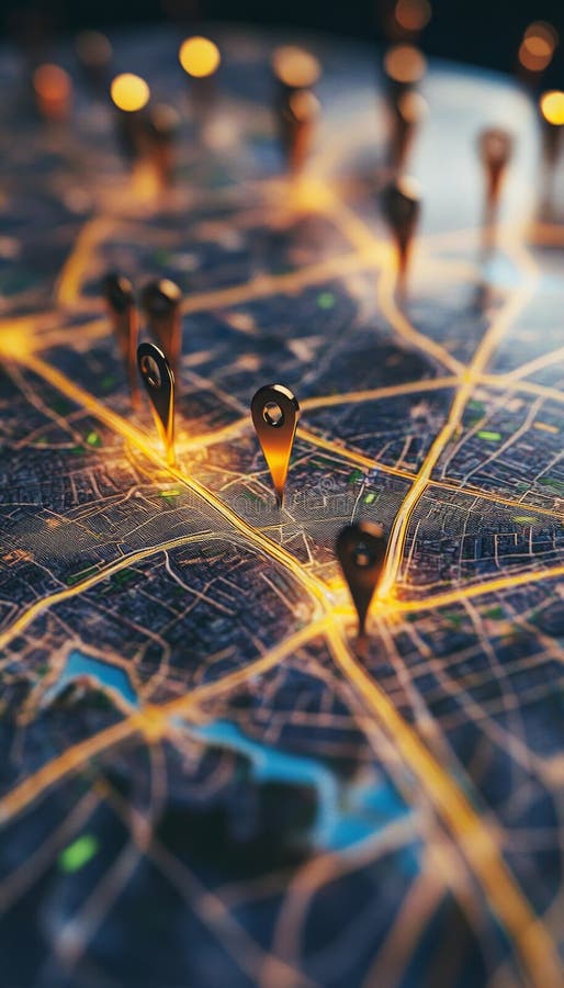 Vibrant Aerial View of a Map with Diverse Location Markers, Emphasizing ...