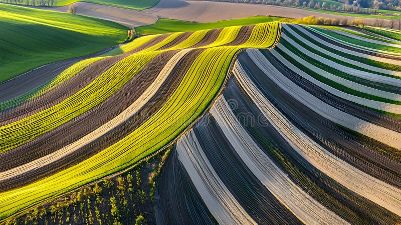 Vibrant Aerial View of Rolling Farmland Patterns Stock Illustration ...