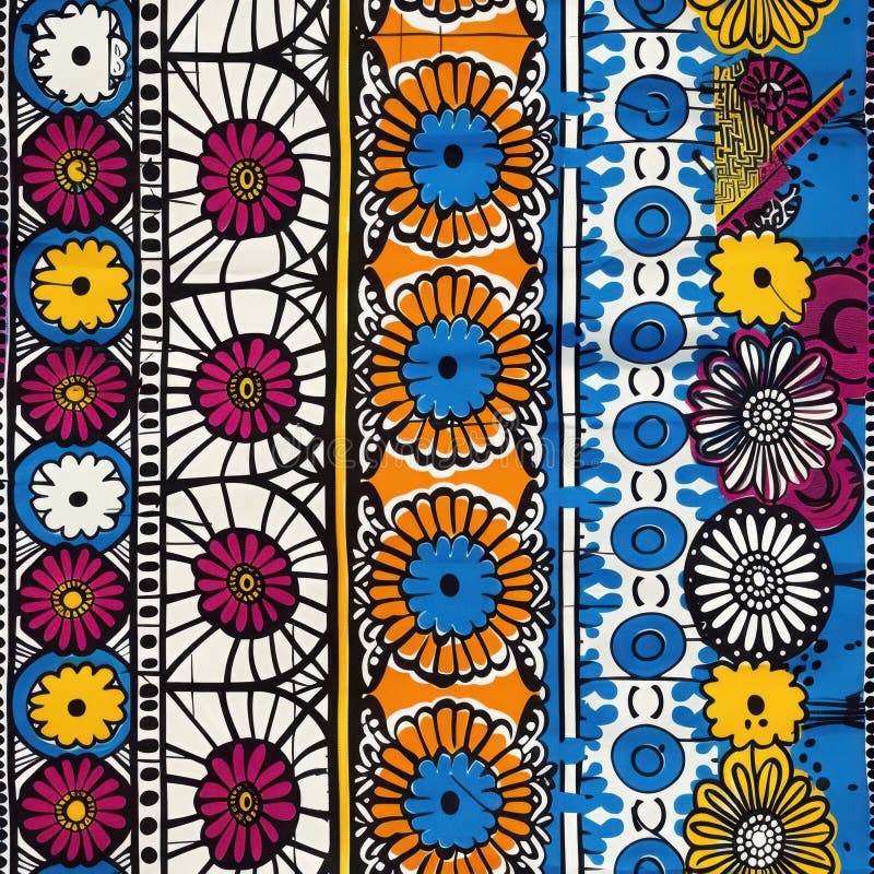Vibrant African Wax Print Fabric Patterns with Floral Design Stock ...