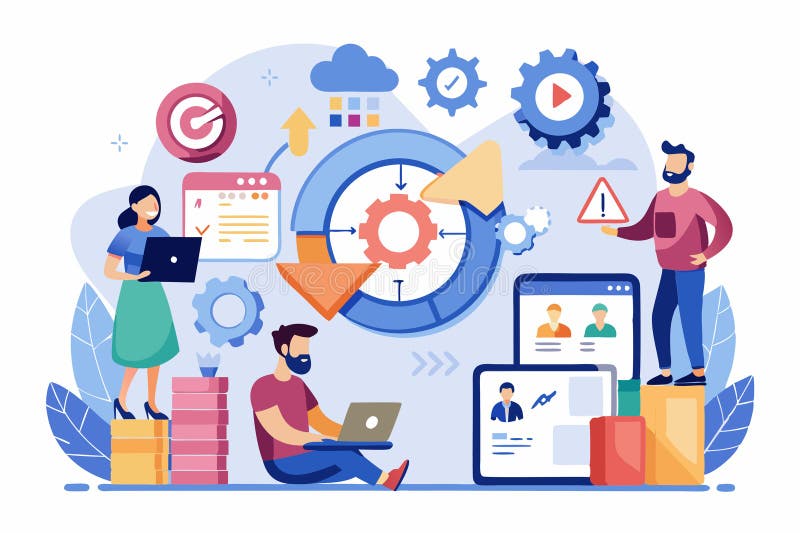 A Vibrant Agile Illustration Showing Diverse Team Members Engaged in ...