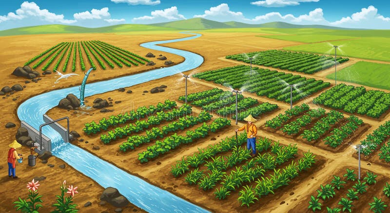 A Vibrant Agricultural Scene Showcases Expansive Farmland Divided into ...