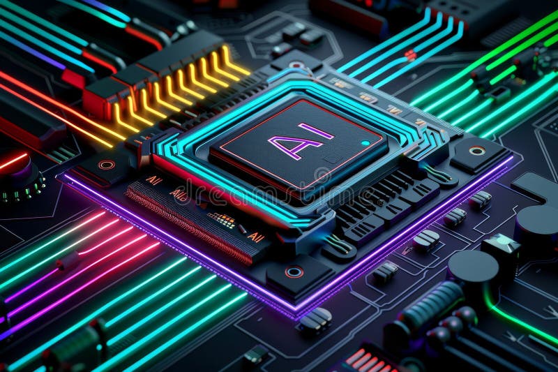 Vibrant AI Brain with Neon Circuits, Showcasing Advanced Technology and ...