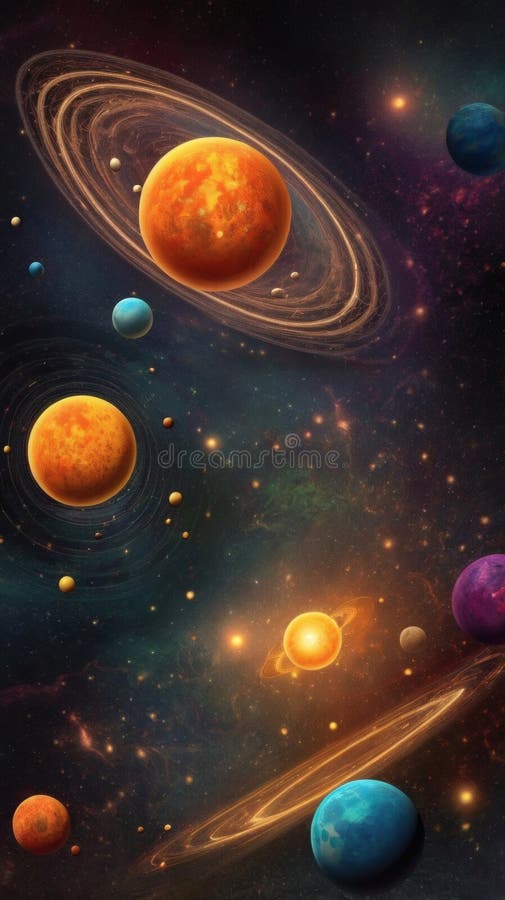 Colorful Celestial Dance of Geometric Shapes Representing Planetary ...