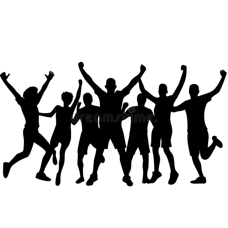 Silhouette Group Celebrating People Joyful Teamwork Unity Vector for ...