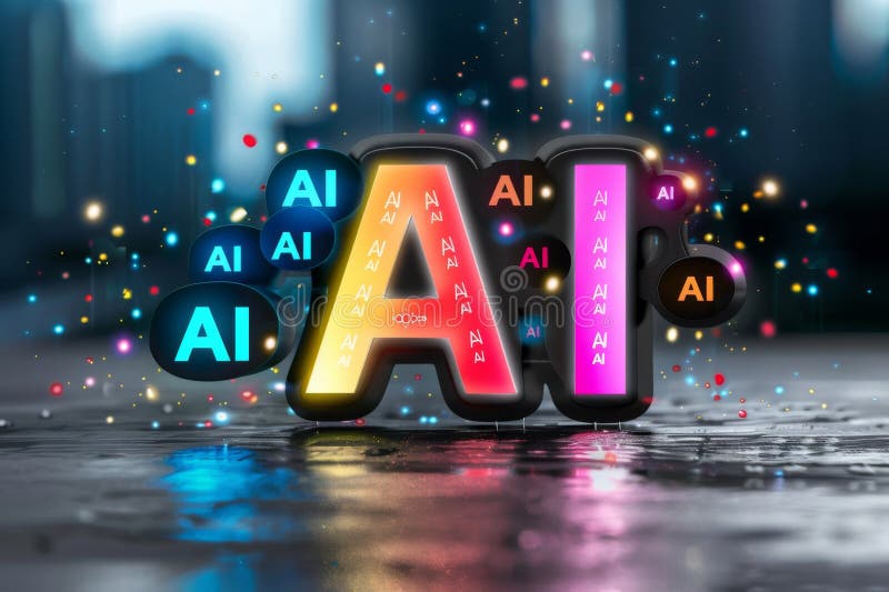 Vibrant AI Logo with Data Particles, Digital Technology Concept ...