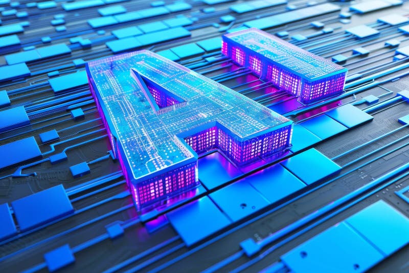 Vibrant AI Signage with Neon Lights on a Digital Display, Representing ...