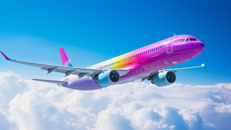 Colorful Airplane Flying in the Sky Above the Clouds Stock Image ...