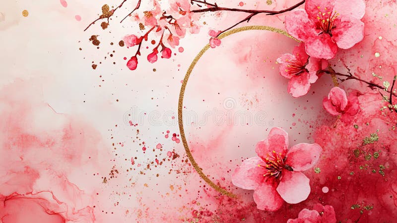 Vibrant Alcohol Ink Texture Background Featuring Cherry Blossoms in ...