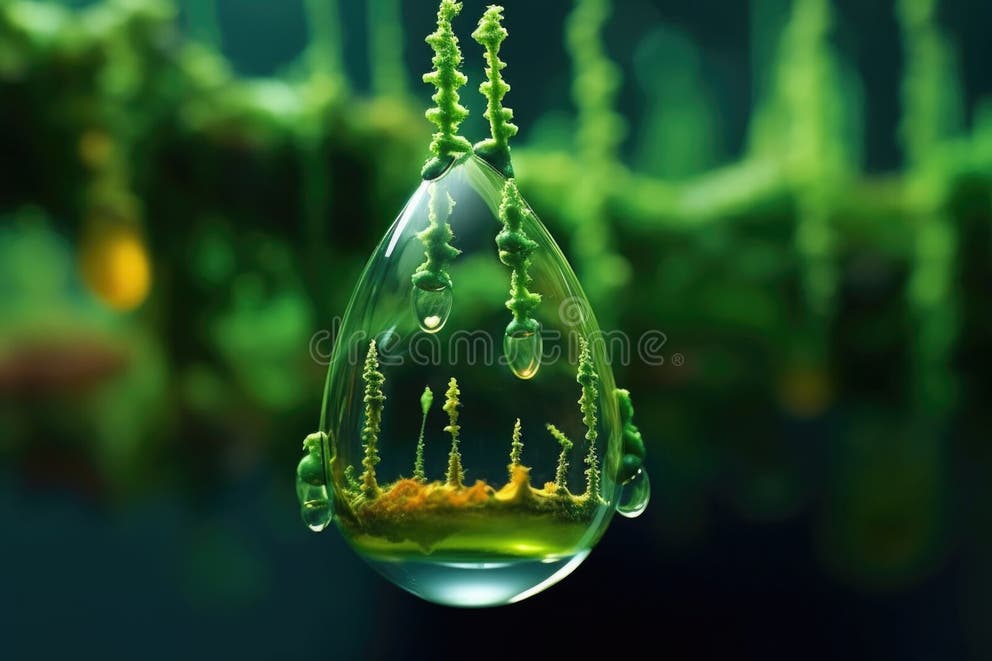 Vibrant Algae Colony Growing Inside Water Drop Stock Illustration ...