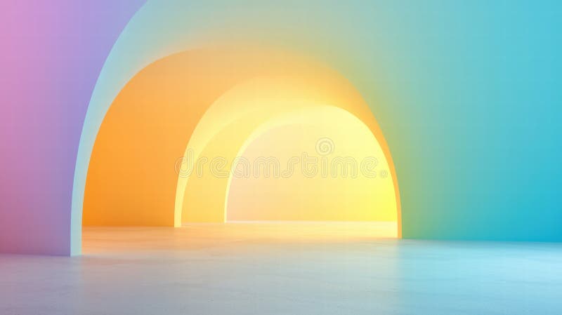 Vibrant Ambient Lighting in Futuristic Space with Glowing Arches and ...