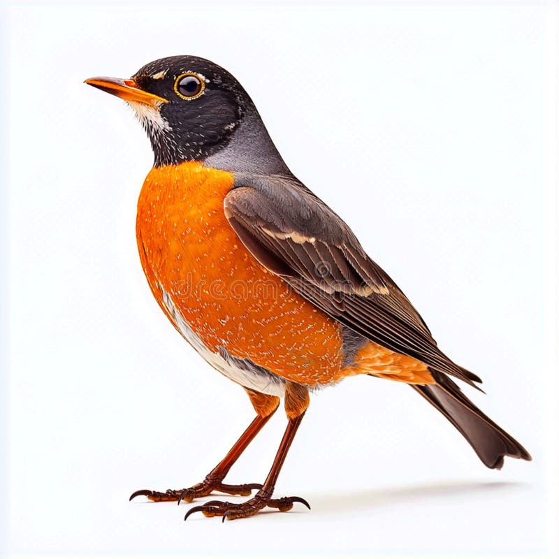 A Vibrant American Robin Standing Gracefully Against a Stark White ...