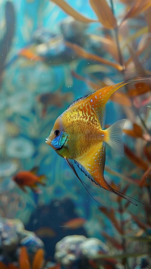 Vibrant Angelfish Swimming in Tropical Aquarium Stock Photo - Image of ...