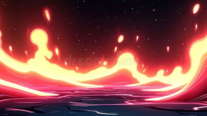 A Vibrant, Animated Landscape Featuring Flowing Lava Against a Starry ...