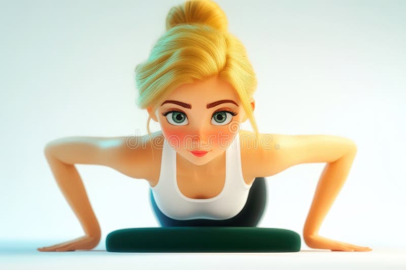 Animated Woman Exercising with a Focused Expression in Workout Attire ...