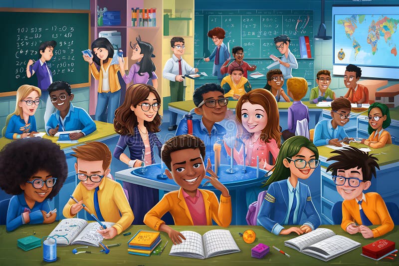 Animated Classroom Scene with Students Stock Illustration ...