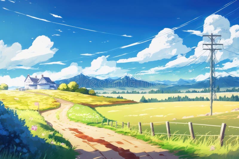 Vibrant Anime Styled Image of Rural Scene. Generative AI Stock ...