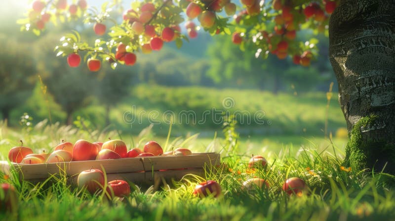 Vibrant Apple Orchard High Quality Image of Fresh Apples in a Box on ...