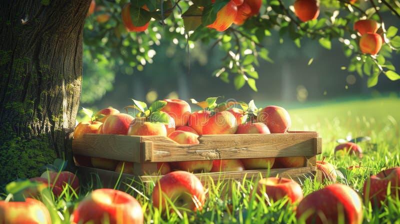 Vibrant Apple Orchard High Quality Image of Fresh Apples in a Box on ...