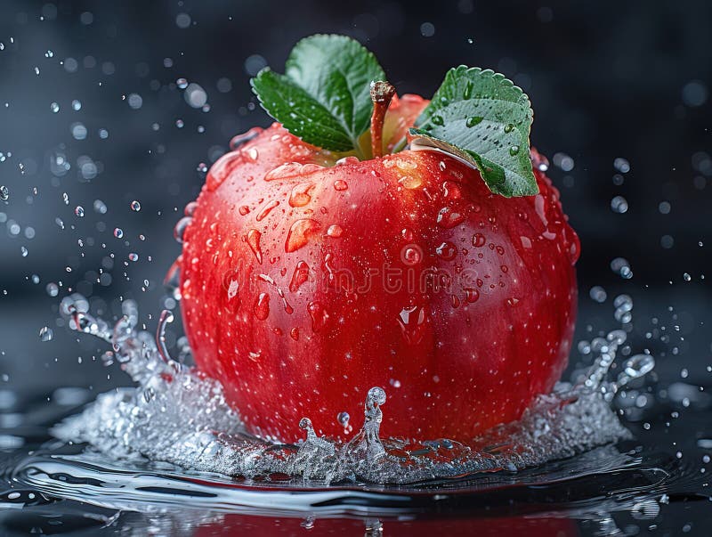 Vibrant APPLE Sliced Splashing with Water and Ice on Elegant Black ...